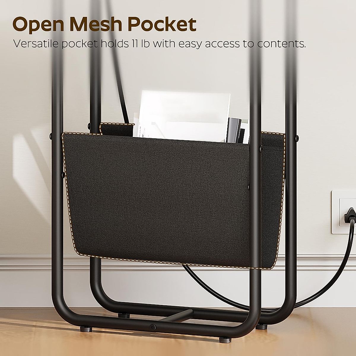 YATINEY Narrow End Table with Charging Station, Slim Side Table with Storage, Skinny End Table with Magazine Holder, Narrow End Table, Nightstand for Bedroom, Living Room, Rustic Brown ET05BR