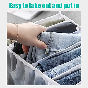ORAV 7 Grids Wardrobe Organizer, Jeans Compartment Mesh Cloth Storage Box - Portable Pants drawers organizer for folded clothes (2Pcs Small, White)