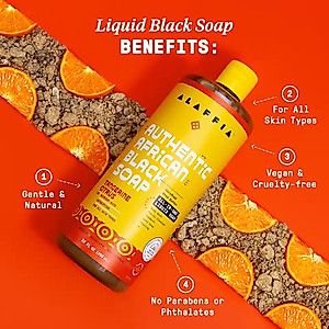 Alaffia Authentic African Black Soap Variety 2-Pack – All-In-One Liquid Soap, Travel-Size Eucalyptus Tea Tree + Full-Size Tangerine Citrus Body Wash, Face Wash, Shampoo, Shaving Soap