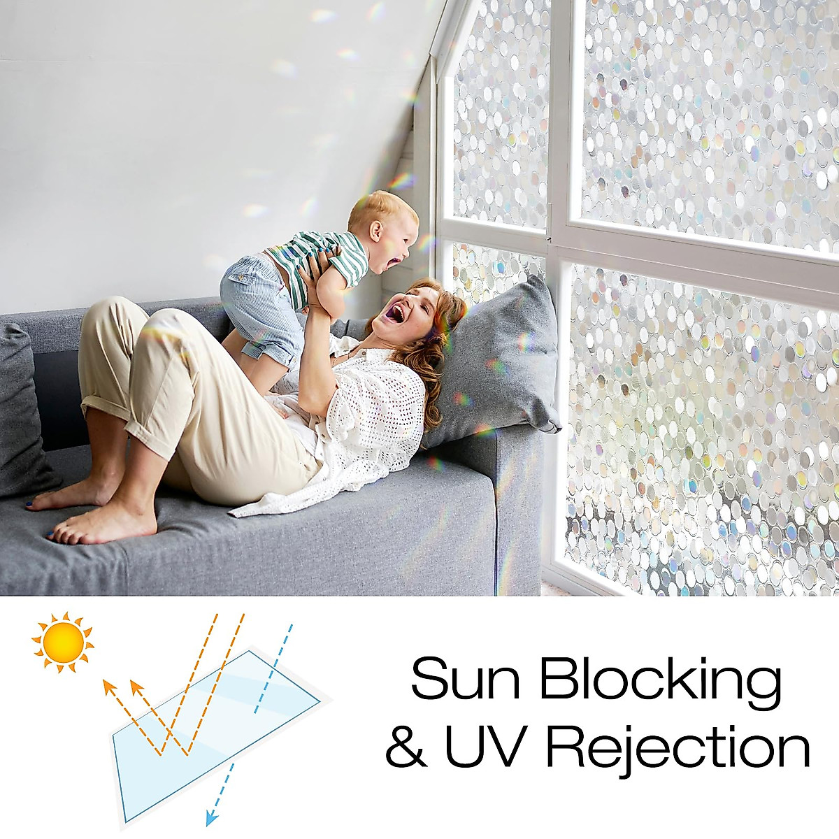 rabbitgoo Window Privacy Film Rainbow Window Clings Stained Glass Window Decals 3D Decorative Window Coverings, Static Cling Removable Glass Door Window Stickers, Anti-UV Non-Adhesive 17.5" x 78.7"