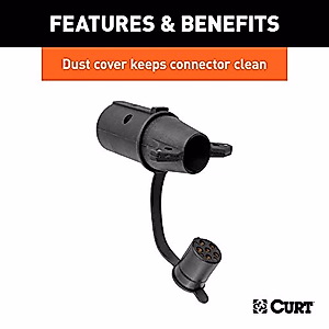 CURT 57255 7-Way RV Blade Vehicle-Side to 6-Way Round Trailer Wiring Adapter with Tester, Center Pin Auxiliary Power