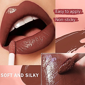 QIUFSSE 3 in 1 Black Lip Liner Pencil and Lipstick lipgloss Set Matte Black Lipstick Lip Gloss Kit Long-lasting Nonstick Cup Smudge Proof Lip Kits with Lip Liner,Velvet Goth Makeup (12#Black Magic)