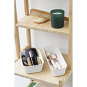 Superio Ribbed Collection - Decorative Plastic Desk Drawer Organizer Tray, White (Set of 5) Open Home Storage Bins Organizer Baskets, for Organizing Closet Shelves Drawer Shelf