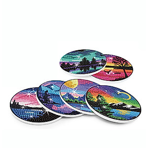 8 Pcs Landscape Diamond Art Coasters, Diamond Painting Coasters with Holder DIY Landscape Diamond Art Coasters Kit Diamond Painting Kits Coasters for Adults Kids and Beginners Art Craft Supplies Gift