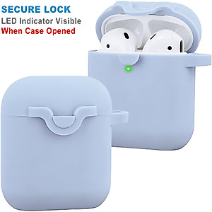 VOTILE Secure Lock Silicone Case Compatible with AirPods Case 1 & 2 with Bling Keychain, Soft Protective Earpod Case Cover Earbuds Cases Women Girls for Apple Air Pod 2 Case - Sky Blue