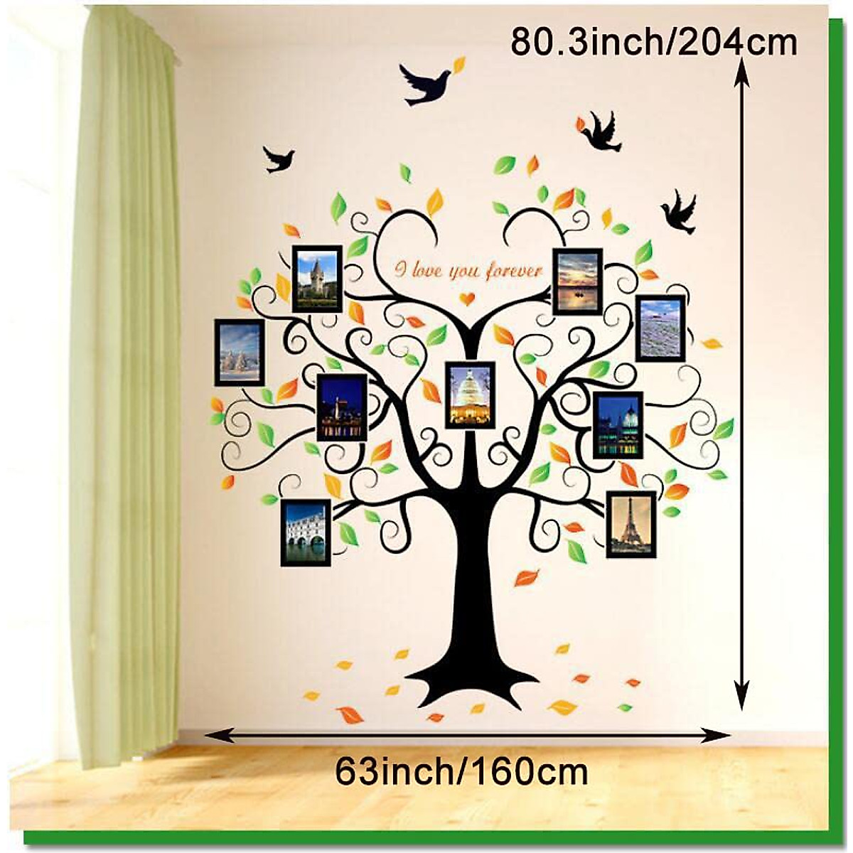 Pinenjoy Large Family Tree Wall Sticker Photo Frame Wall Decal 63x80inch Removable Self-Adhesive Vinyl Wall Clings for Living Room Bedroom Decoration