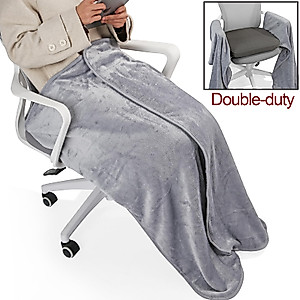 BUYUE Chair Cushion + Foldable Blanket 2 in 1, Comfortable High Density Foam Non-Slip Seat Cushion for Office Long Sitting, Soft Fleece Exclusive Patent Chair Pads for Desk Computer Chair, Gray