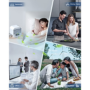 Portable Air Conditioner, 3-in-1 Mini Air Conditioner with 3 Speeds, Built-in 2000mAh Battery and Removable Water Tank, Quiet Personal Air Cooler Easy to Carry for Home Dorm Office Outdoors