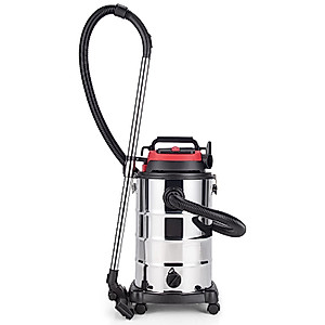 COSTWAY 3-in-1 Wet/Dry Vacuum Cleaner with Blower, 9-Gallon 6 Peak HP Vacuum with Stainless Tank, Flexible Wheels, Portable Shop Vacuum Cleaner for Workshop, Car, Garage, Home, 1200W