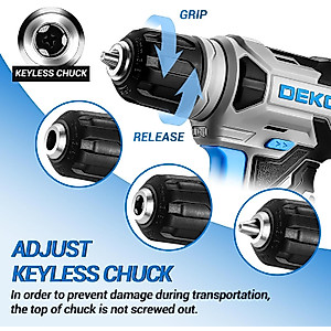 DEKO 8V Cordless Drill, Drill Set with 3/8"Keyless Chuck, Built-in LED, Type-C Charge Cable, 42pcs Acessories, Power Drill for Drilling and Tightening/Loosening Screws