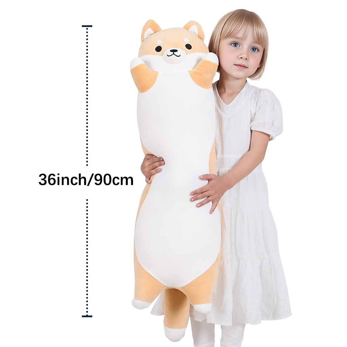 Kashabawangzi 36" Cute Giant Long Shiba Inu Plush Soft Hugging Body Pillow,Large Kawaii Anime Corgi Stuffed Animals Toy Dog Gift for Kids Birthday,Valentine,Easter