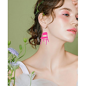 XYAYOU Funny 3D Acrylic Folding Chair Drop Dangle Earrings for Women Jewelry Gift (pink)
