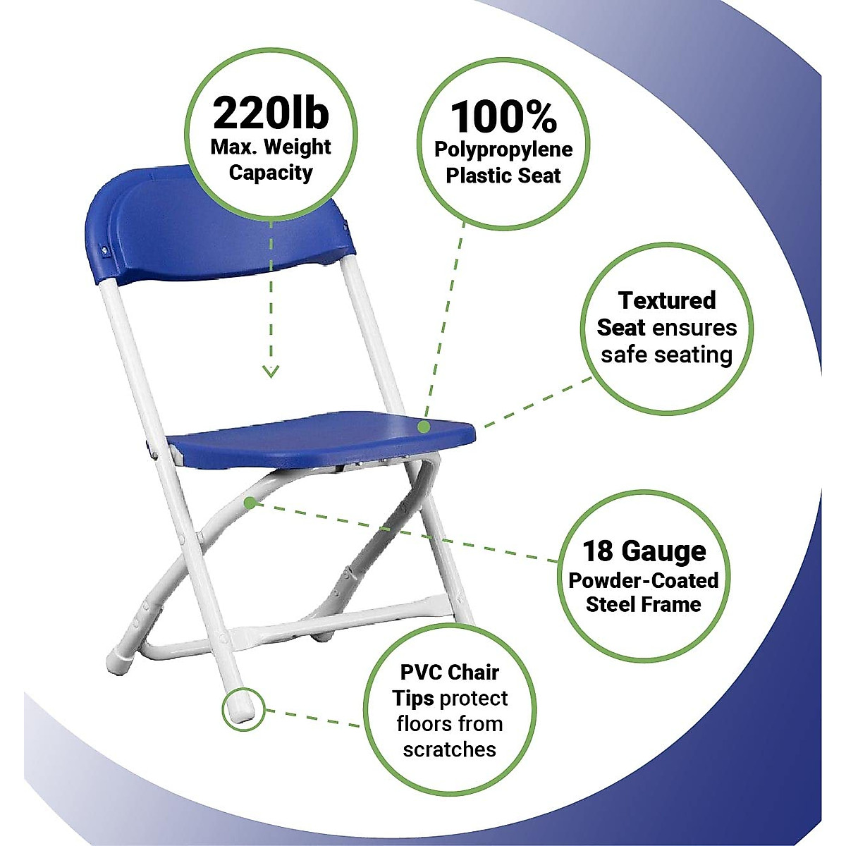 TentandTable Kids Size Poly Plastic Chairs with Metal Frame - Heavy Duty 220 lbs. Capacity - Lightweight & Stackable Folding Chair for Classroom Desk & Tables, Event, Banquet, Wedding (4 Pack, Blue)
