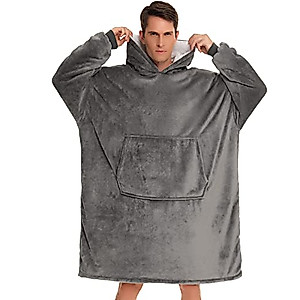 YEPLINS Pullover sweatshirt with hood robe blanket hoodie blanket sweatshirt flannel hoodies Grey