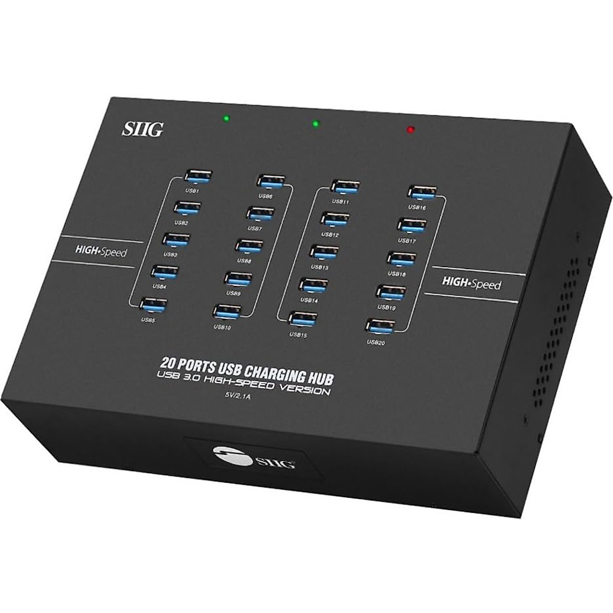 SIIG 20-Port Industrial USB 3.0 Hub with Charging - 200W, 5Gbps with 5V/2.1A per Port, Powered Multiport Hub Expander for Laptop, Tablets, Cellphone, External HDD, Keyboard and Mouse (ID-US0611-S1)
