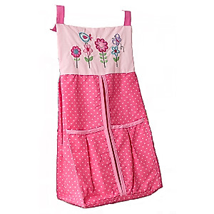 5 PCs Pink Owl Birds Butterfly Nursery Crib Bedding Set Blush Pink Floral Baby Girl Cot Bedding Set Quilt, Fitted Sheet, Skirt, Diaper Storage Bag, Window Valance