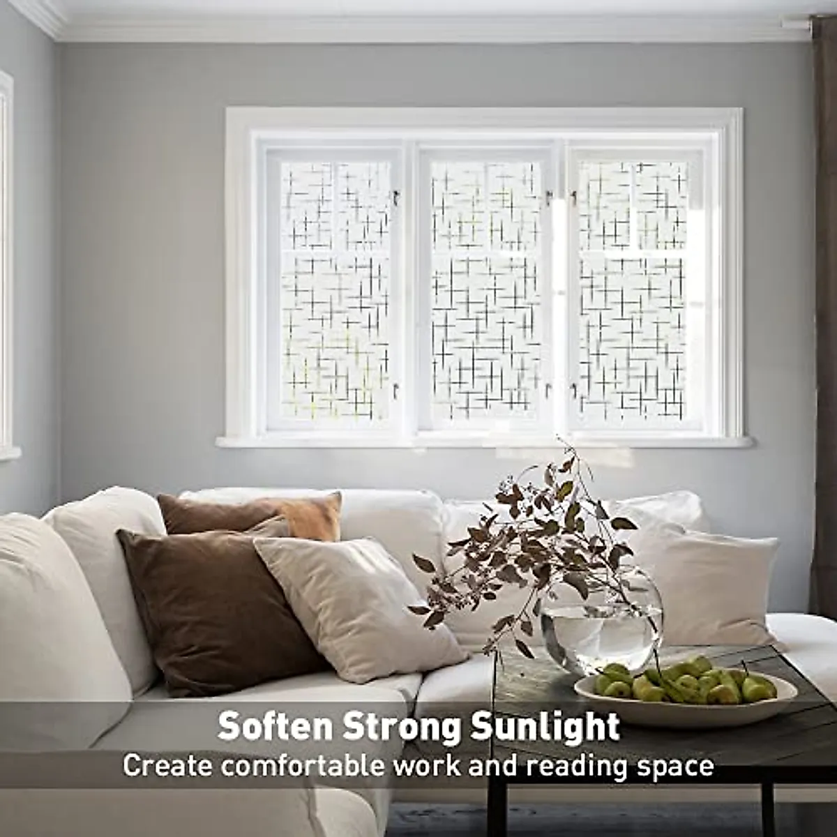 UETEX Window Film,Frosted Privacy Film for Glass Door,Self Static Cling Frosting Decorative Window Stickers Window Covering for Home Bathroom, Cross Pattern 23.6 x 78.7 inches