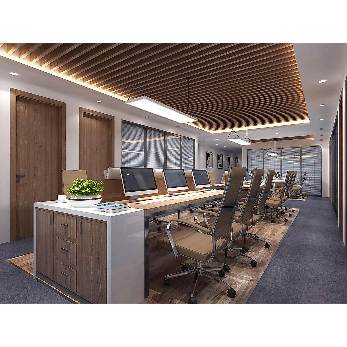 2xhome Contemporary Mid Century Modern High Back Tall Ribbed PU Leather Swivel Tilt Adjustable Chair with Back Swivel Wheels Designer Boss Executive Office Conference Room Work Task Tall Desk Tan