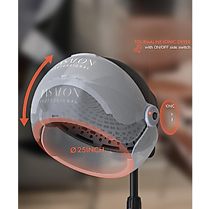 TASALON Ionic Hooded Hair Dryer - 1875W Bonnet Dryer with 3 Temperature Settings - Portable Standing Dryer for Home and Salon