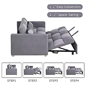 Loveseat Sleeper Sofa- 3 in 1 Convertible Sofa Bed,Pull Out Couch with Adjustable Backrest,Multi-Functional Lounge Chair with Teddy Fabric for Living Room,Small Space (Grey)
