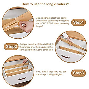 Qozary 8 Pack Adjustable Bamboo Drawer Dividers, Spring Loaded Drawer Organization Separators Expandable from 17-22", Work in Kitchen, Dresser, Baby Drawer, Bedroom, Bathroom and Office