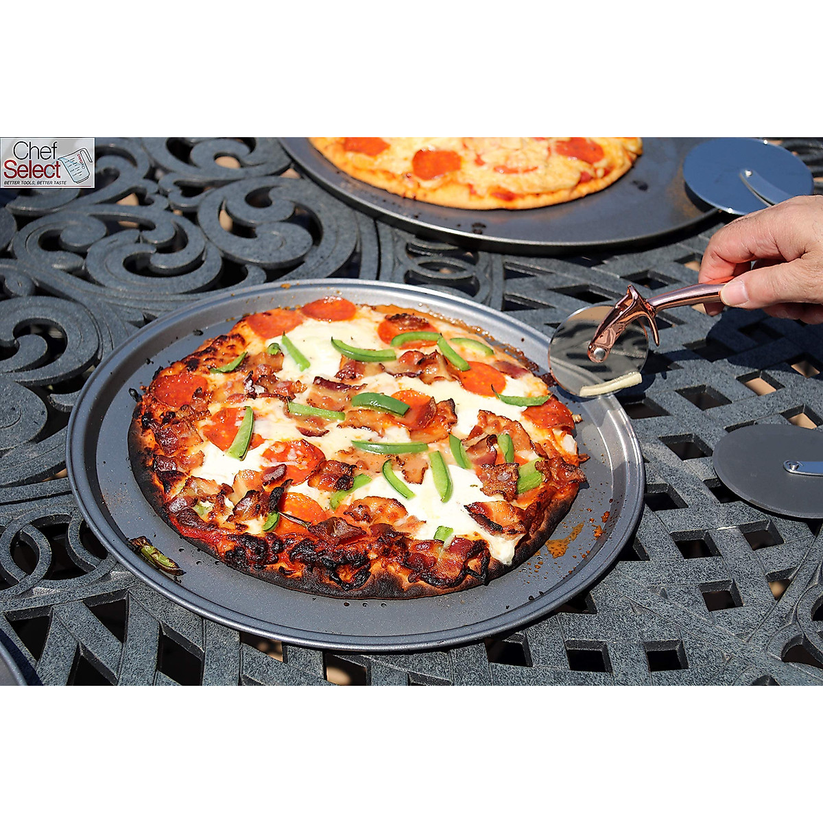 Chef Select Pizza Crisper Pan, 14-Inch Round, Large Size, Steel, Non-Stick, Perforated - Pizza, Fries, Bread, Large Cookies