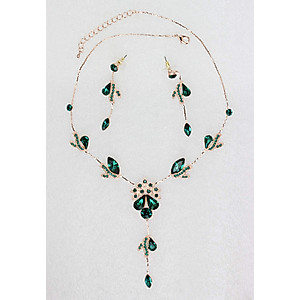 Faship Gorgeous Green Crystal Necklace Earrings Set Wedding Party - Green/Rose Gold Plated