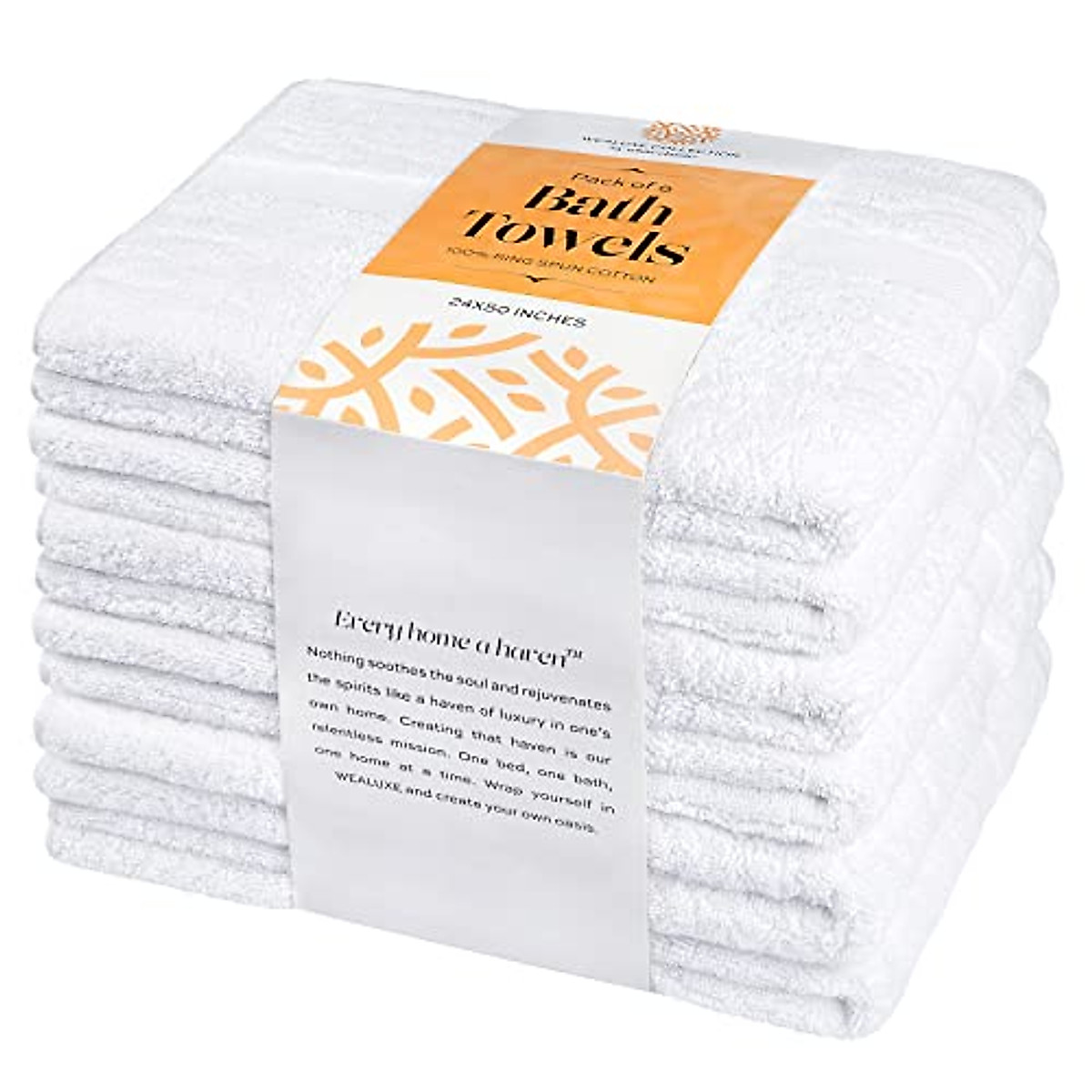 Wealuxe White Bath Towels 24x50 Inch, Cotton Towel Set for Bathroom, Hotel, Gym, Spa, Soft Extra Absorbent Quick Dry 6 Pack