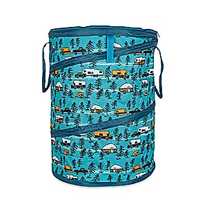 Camco Life is Better at The Campsite Pop-Up Utility Container | 18 x 24-inch | A Compact Size for Multi-Purpose Use | Sketched RVs and Trees Pattern (42987)
