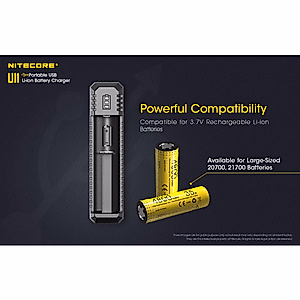 Nitecore UI1 Single-Slot Intelligent Lithium-ion Battery USB Charger for 18650, 18350, 20700, 21700, 16340, 14500 and More,and LumenTac Battery Organizer