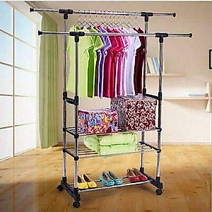 6842 –3 Tier- Heavy Duty Rail Portable Clothes Hanger Rolling Garment Rack - MN29