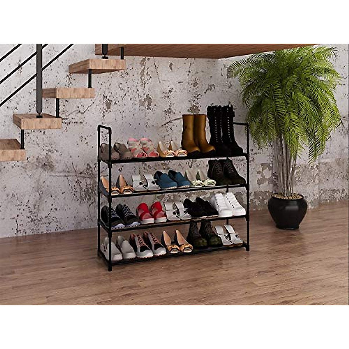 SOONEEDEAR 4-Tier Shoe Rack Metal Shoe Tower 20-Pair Shoe Storage Organizer Unit Entryway Shelf Stackable Cabinet Stackable Shoe Tower Durable Metal Shelves