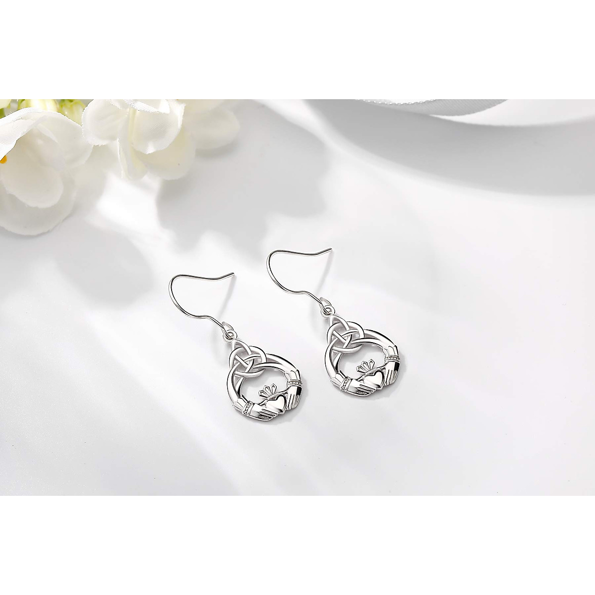 INFUSEU Claddagh Celtic Dangle Earrings for Women Sterling Silver Irish Trinity Knot Drop Earrings Charm Jewelry