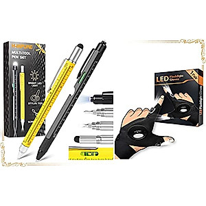 HANPURE Tool Gifts for Men Stocking Stuffers Multi Tool Pen and LED Flashlight Gloves Cool Gadgets Set for Dad Birthday Women Christmas Unique Pocket Multitool