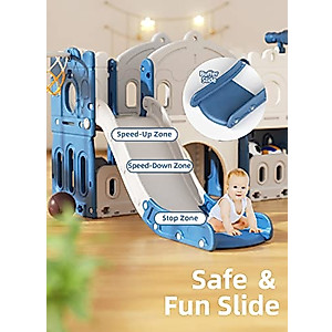 XJD 7 in 1 Toddler Slide Set, Kids Slide for Toddlers Age 1+, Toddler Climber Slide PlaySet with Basketball Hoop and Ball,Outdoor Indoor Playground for Toddlers 1-3 (Blue)