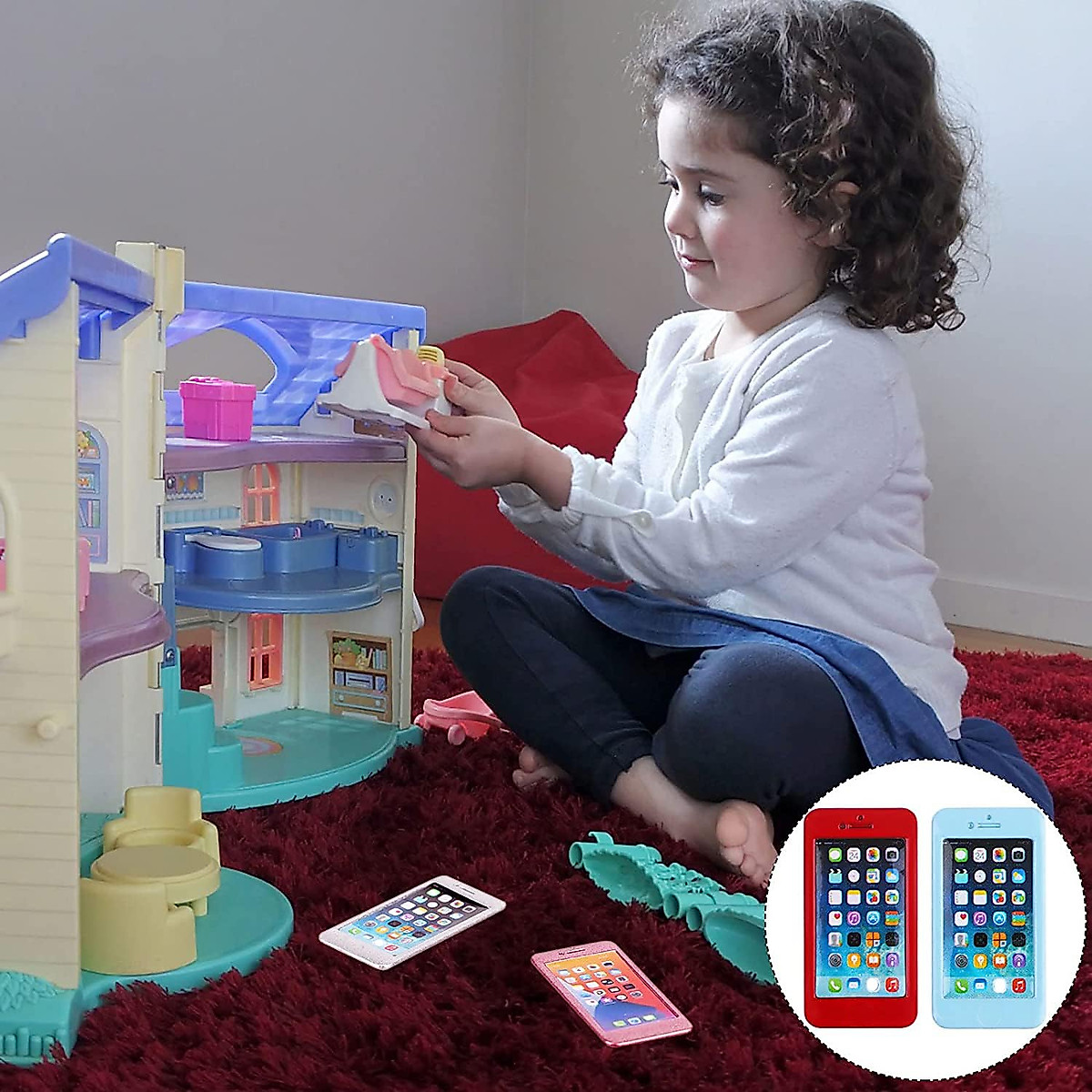 TBoxBo 7 Pack 1/12 Scale Dollhouse Cell Phone Simulator Accessories Mini Telephones Dollhouse Accessories Scene Simulation Miniatures Playset