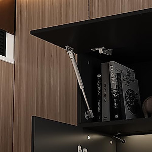 AIEGLE Lighted Entertainment Wall Unit Set with Bridge, Modern TV Stand with 3 Color Light, Up-Flip Doors & Shelves, Large Console Storage Cabinet Set for TVs Up to 70", Black (114.2"Wx11.8"Dx78.7"H)