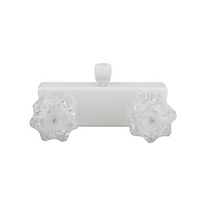 Empire Faucets RV Shower Valve Kit - 4 Inch Shower Diverter and Vacuum Breaker Unit, White with Crystal Knobs