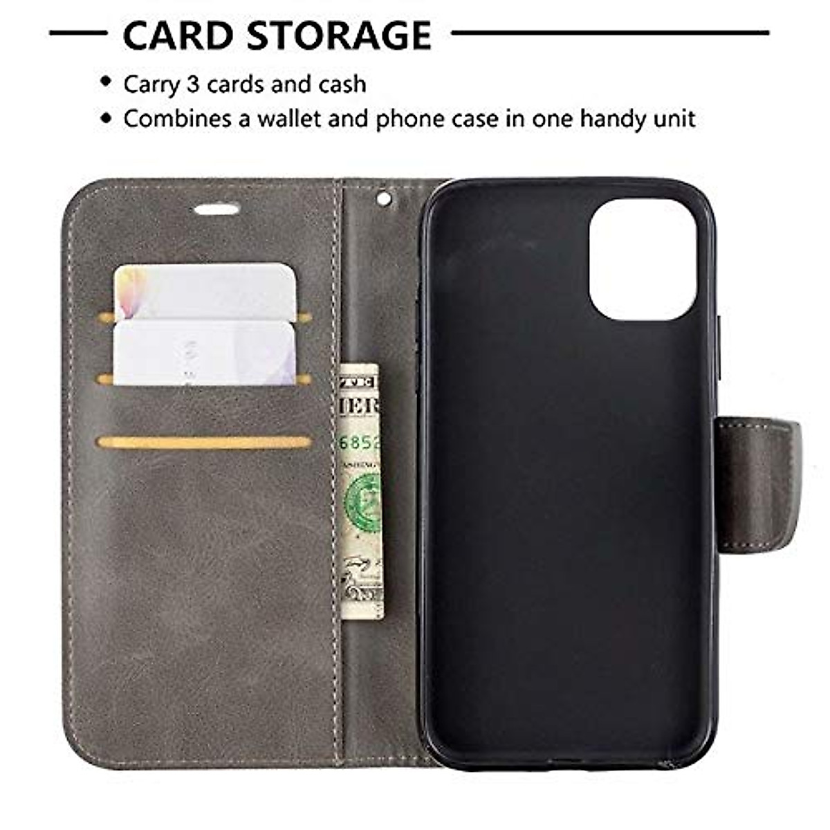Glow Co., Ltd. iPhone 11 Pro Notebook Type Case with Strap, Gray, Tempered Glass & Stylus Pen Included 406-2-01