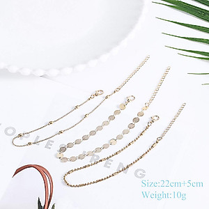 Jeweky Boho Layered Sequines Anklets Beads Foot Jewelry Chain Ankle Bracelets for Women and Girls (Gold)