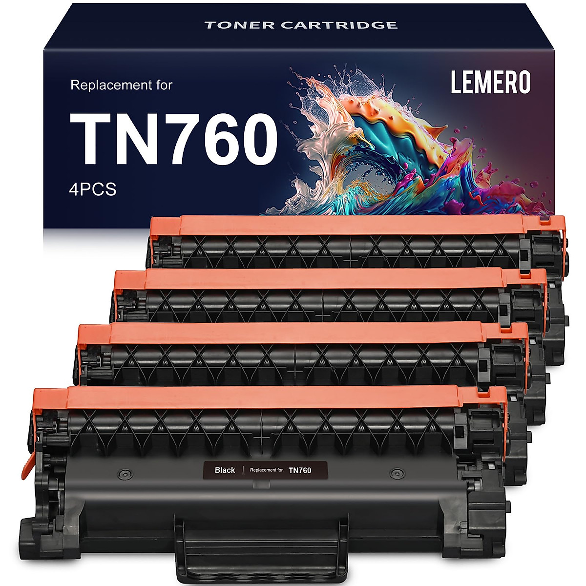 LEMERO TN-760 Compatible Toner Cartridge Replacement for Brother TN760 TN730 for Brother Printer HL-L2350DW, HL-L2370DW, HL-L2395DW, HL-L2390DW, MFC-L2710DW, MFC-L2750DW (Black High Yield, 4 Pack )