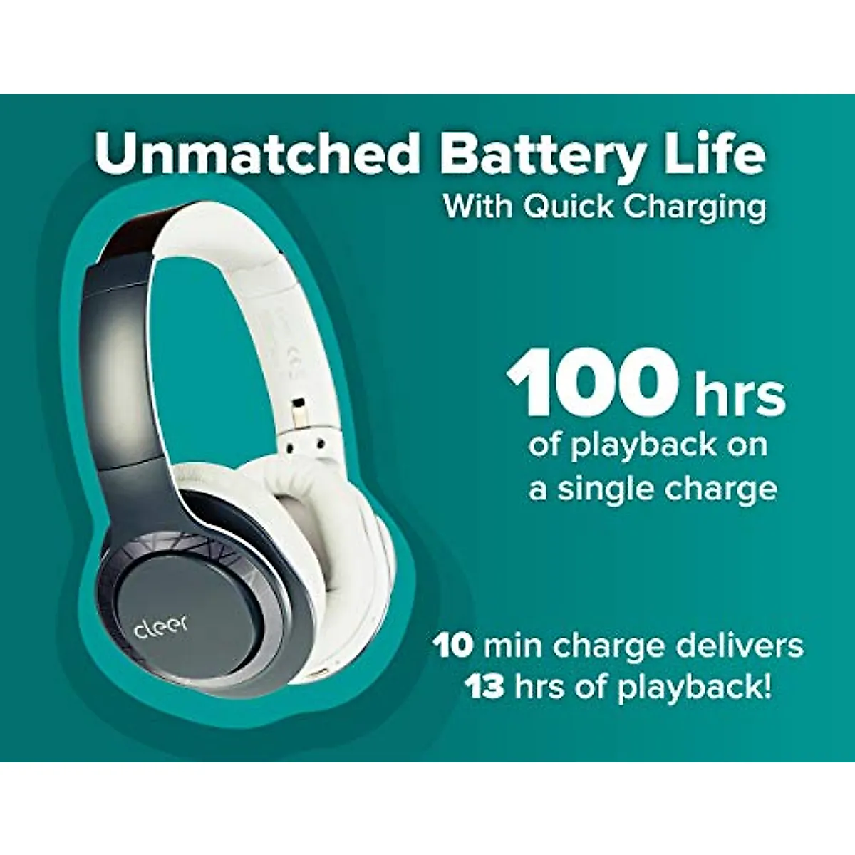 Cleer Audio Enduro 100 Wireless Bluetooth Headphone - Over Ear Fast Charging Lightweight, Podcasting 100Hr Long Battery | Full Charge 4 Day Playback, Play Music & Take Calls Ironless Driver (Navy)