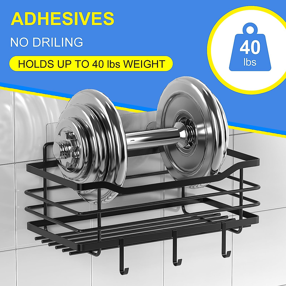 BCHWAY FAMILY Shower Caddy 5 Pack, Adhesive Shower Organizer for Bathroom Storage and Home Decor Kitchen No Drilling, Rustproof Stainless Steel Bathroom Organizer, Shower Shelves for Inside