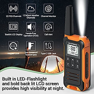 Baofeng F22 Walkie Talkies Long Range for Adults IP54 Waterproof with 22 FRS Channel Walky Talky Rechargeable Handheld Two Way Radios with NOAA Weather Flashlight for Hiking Camping Trip