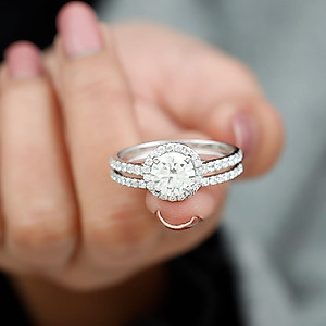 Certified Moissanite Diamond Wedding Ring Set, D-Vs1 Quality, Moissanite Bridal Ring Set (Ready to Gift), 14K White Gold, Size:US 12.00