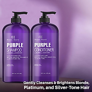 BOTANIC HEARTH Purple Shampoo and Conditioner Set - for All Shades of Blonde, Silver and Gray Hair - Enhances Highlights - Sulfate Free, Paraben Free, 16 fl oz each