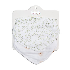 Lulujo Soft Cotton Baby Bib, 2 Pack, Daisies/Greenery