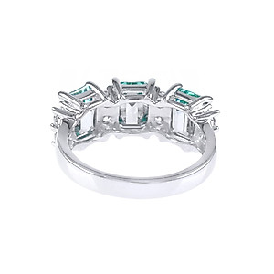 Jewel Zone US Simulated Blue Green Tourmaline & White Cubic Zirconia Three Stone Engagement Ring in Sterling Silver