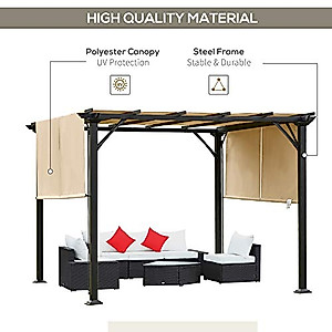 Outsunny 10' x 10' Outdoor Retractable Pergola Canopy with Sun Shade Unique Design Canopy Patio Metal Shelter for Garden Porch Beach