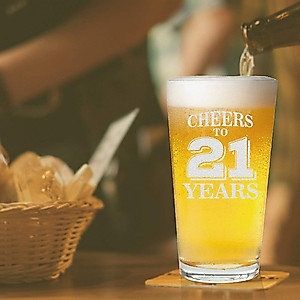 Veracco Cheers To 21 Years Twenty First Pint Beer Glass 21st Birthday Gift For Him Her (Clear, Glass)